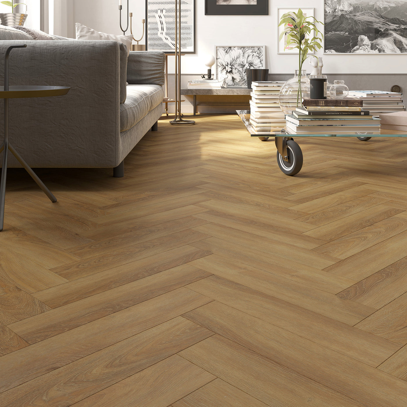 Golden Oak Herringbone Waterproof Luxury Vinyl Flooring